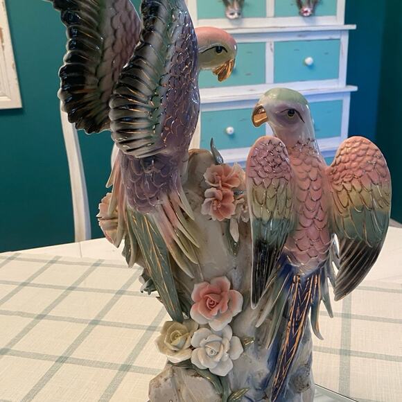 Unknown | Accents | Antique Parrot Macaw Bird Statue 2 Birds In Love ...
